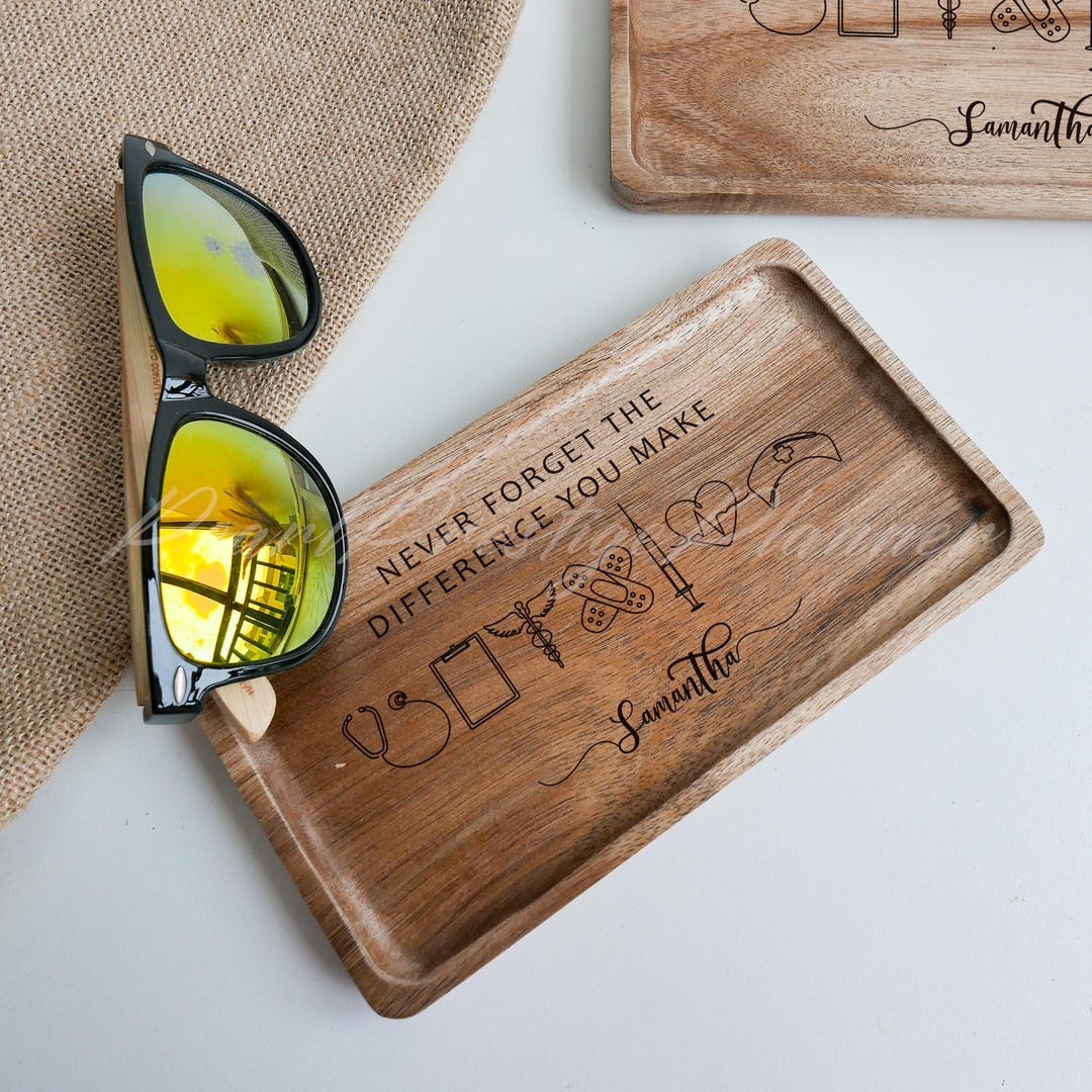 Personalized Wooden Valet Tray With Profession Icons, Custom Name ...