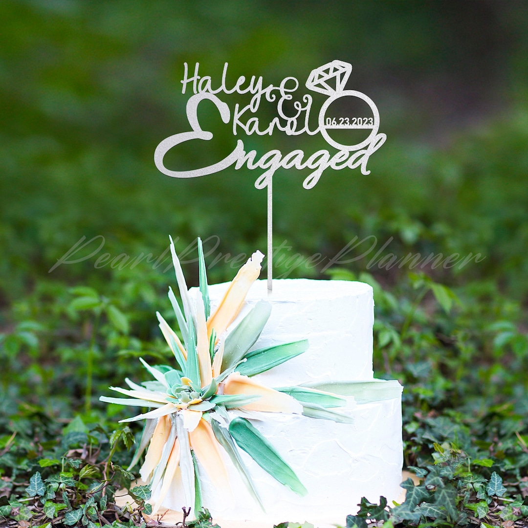 Personalized Engaged Cake Topper, Minimalist Cake Topper, Ring Cake ...