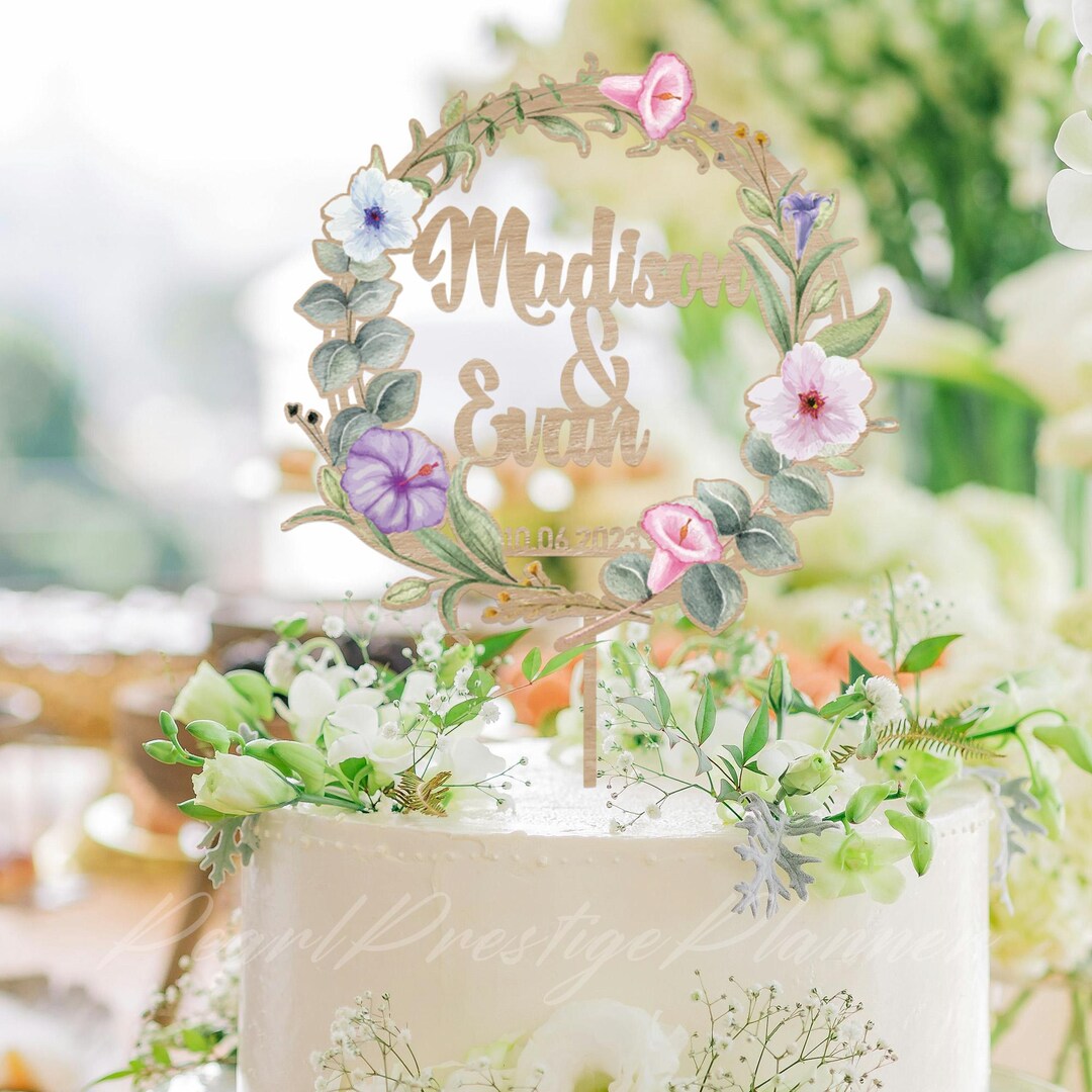 Romantic Wedding Cake Topper, Pink Flower Cake Topper, Engagement Cake ...