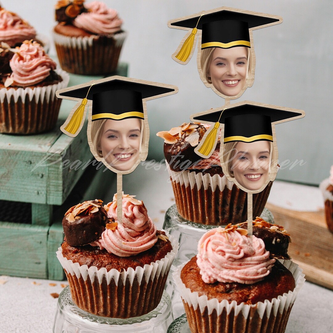Graduation Photo Cupcake Topper, Custom Face Cake Toppers, Graduation ...