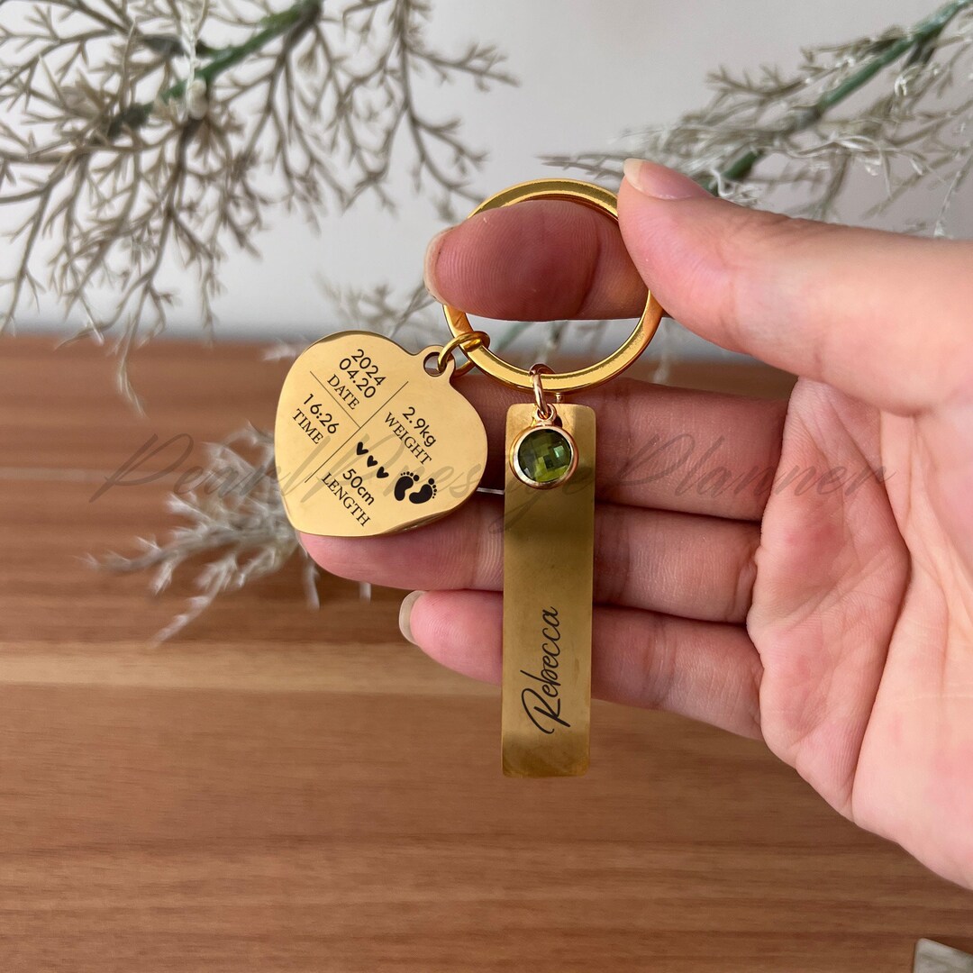 Newborn Footprint Keychain, Engraved Baby Stats Keyring, Baby ...