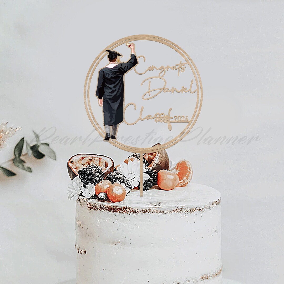 Custom Name Boy Cake Topper, Class of 2024 Congrats Cake Decor, Seniors ...