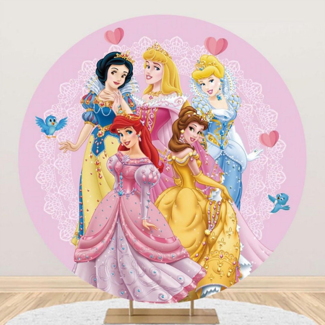 Disney Princesses Round Backdrop, Pink Birthday Party Photo Cover - Etsy