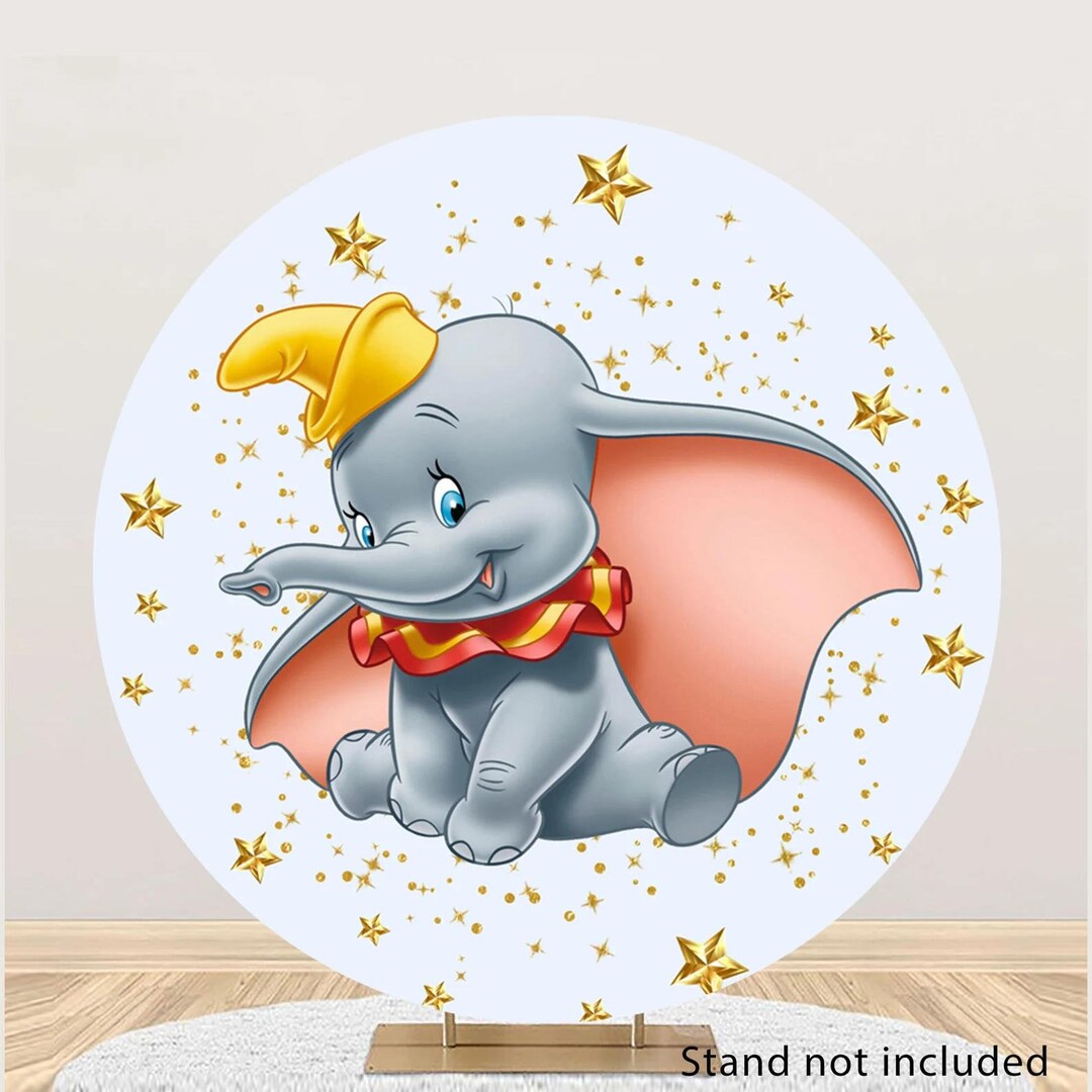 Cute Dumbo Round Backdrop Kids Photo Background Birthday Party Backdrop ...