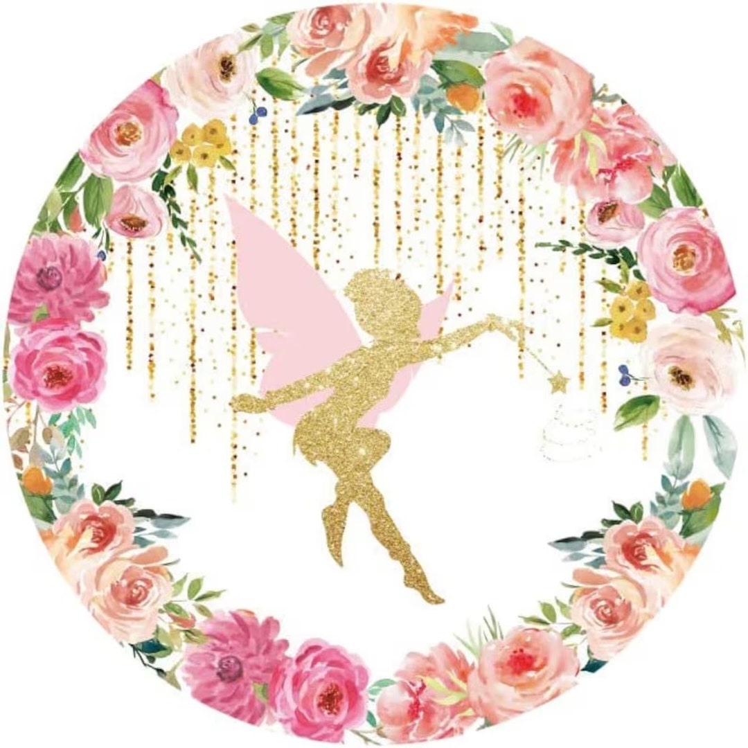 Flower Fairy Round Backdrop Wonderland Gold Glitter Fairy Theme ...