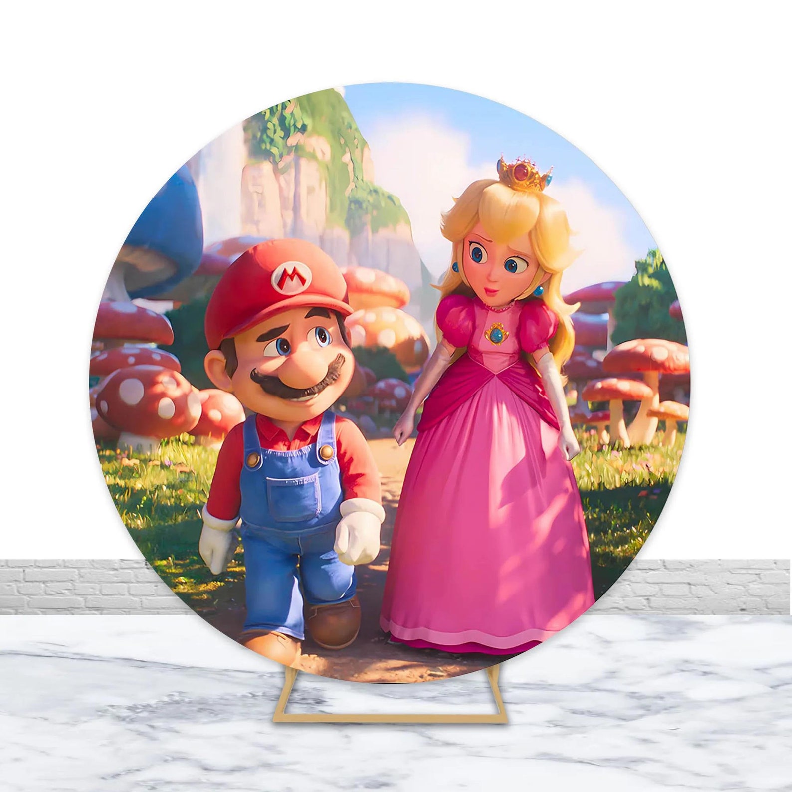 Super Mario Bros Round Backdrop Peach Princess Party Christmas Kids ...