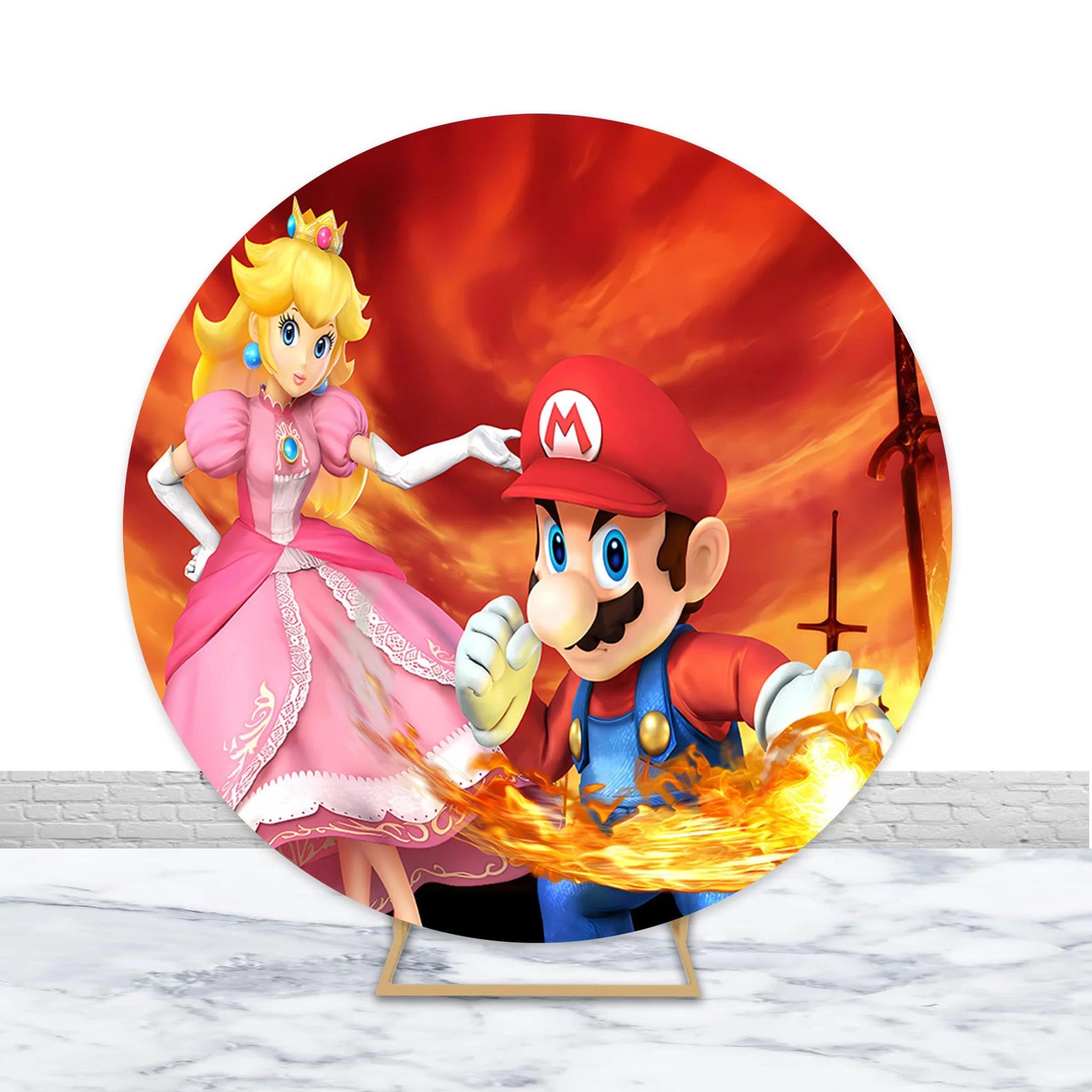 Super Mario Bros Round Backdrop Peach Princess Party Christmas Kids ...