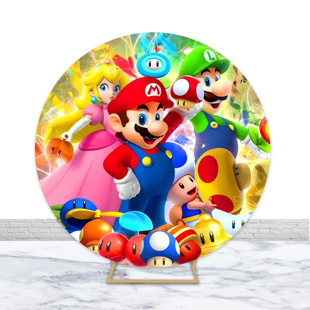 Super Mario Bros Round Backdrop Peach Princess Party Christmas Kids ...