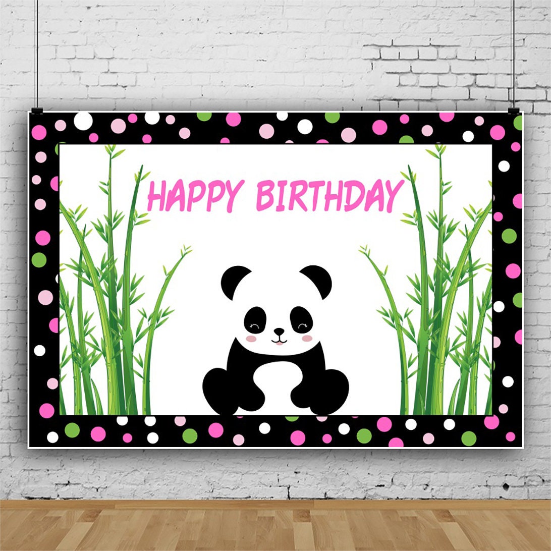 Cartoon Cute Panda Backdrop Green Bamboo Wood Photography Background ...