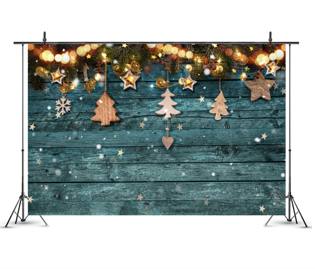 Rustic Christmas Photo Backdrop, Wooden Ornaments, Party Photography ...