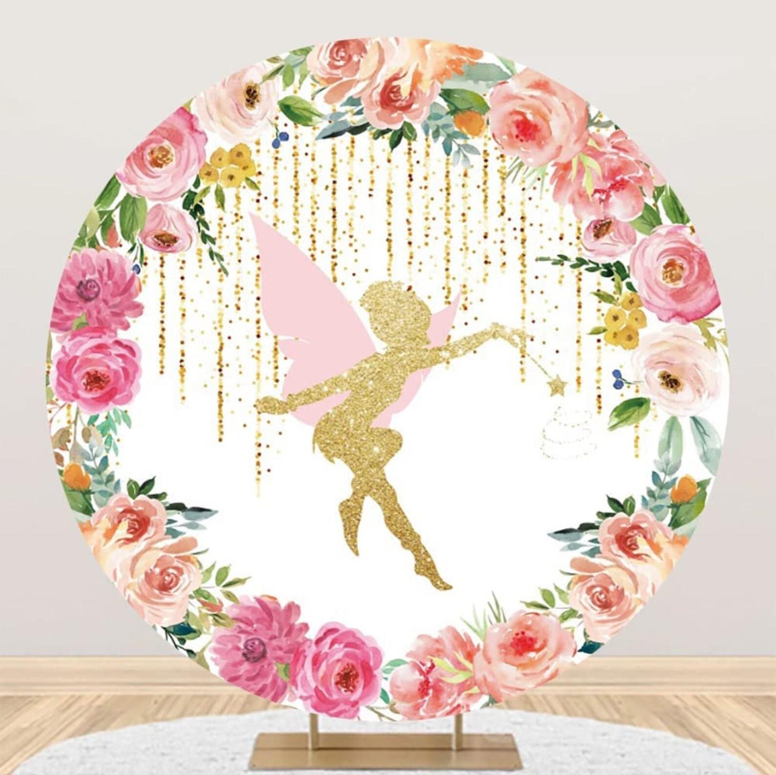 Flower Fairy Round Backdrop Wonderland Gold Glitter Fairy Theme ...