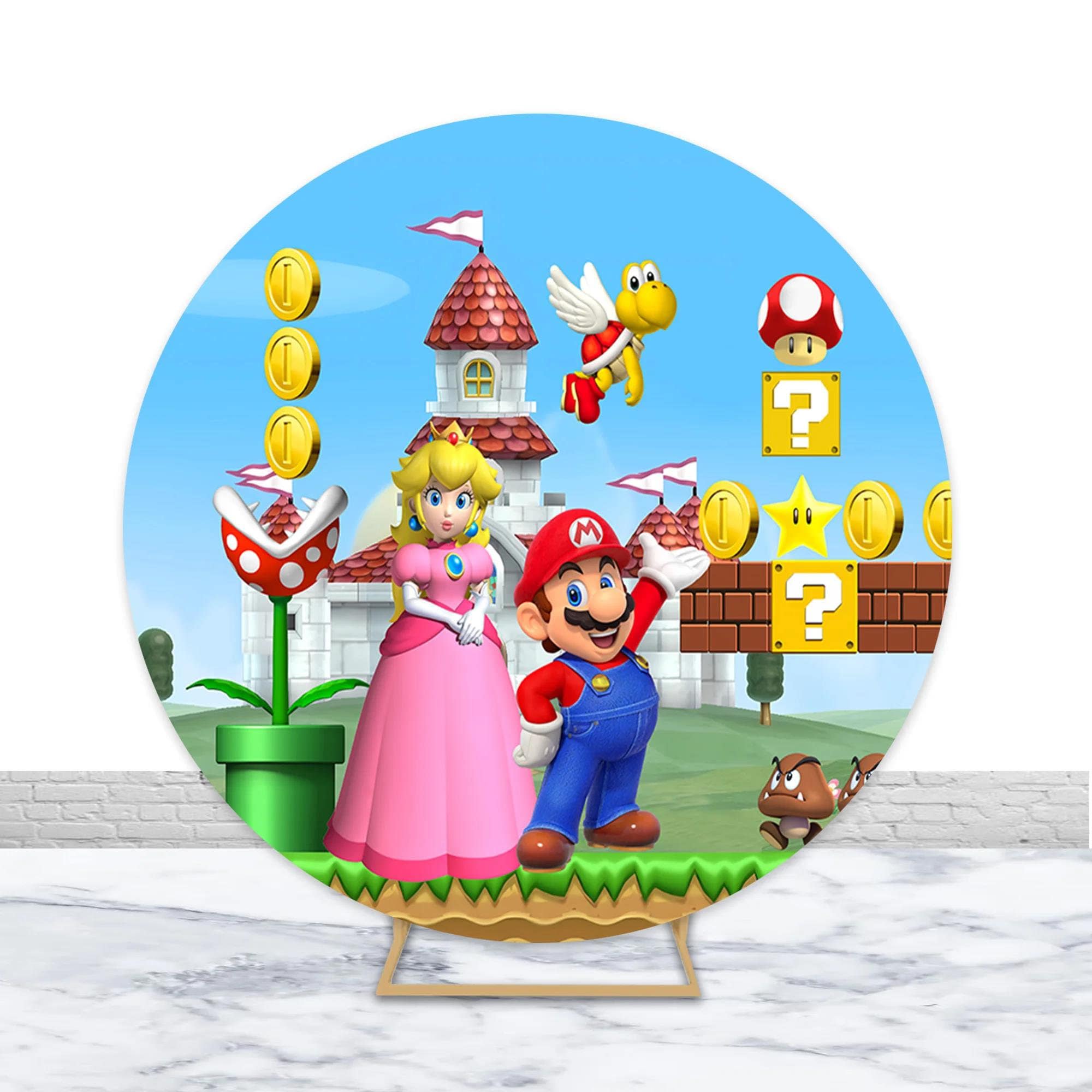 Super Mario Bros Round Backdrop Peach Princess Party Christmas Kids ...