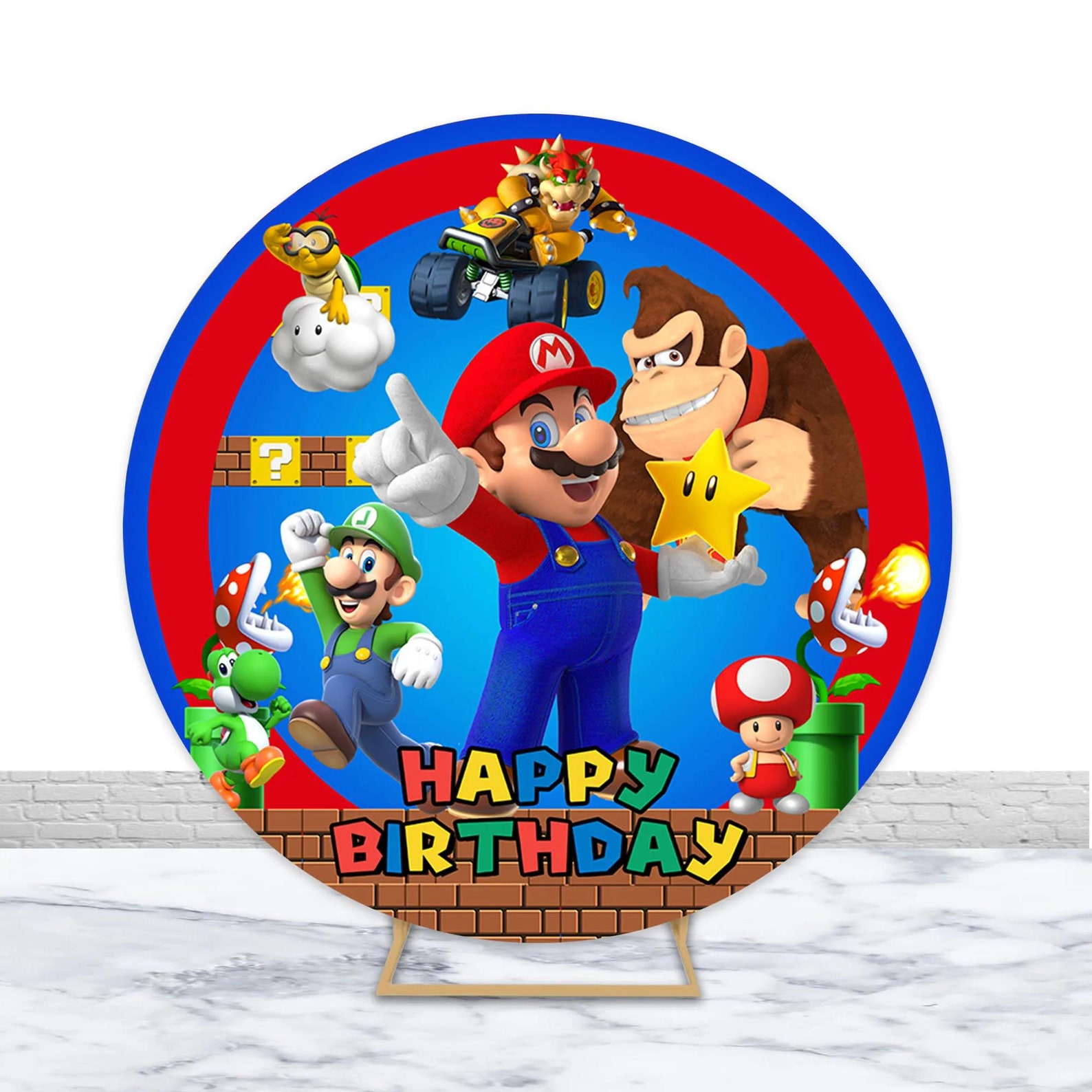 Super Mario Bros Round Backdrop Peach Princess Party Christmas Kids ...