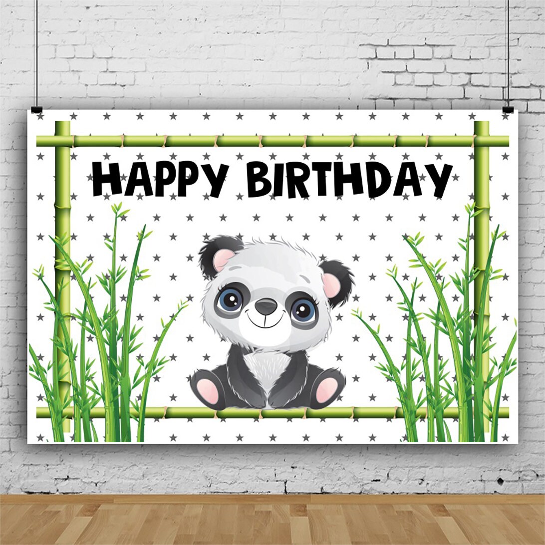 Cartoon Cute Panda Backdrop Green Bamboo Wood Photography Background ...