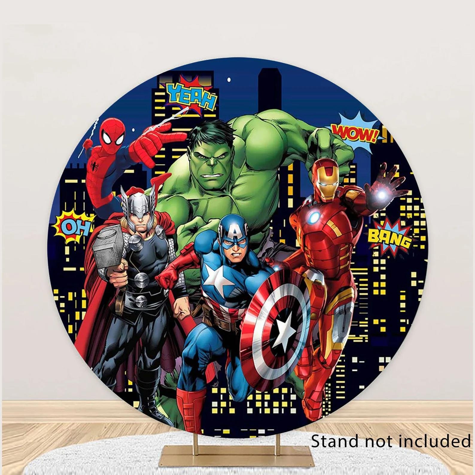 Avengers Round Backdrop Superheros Spiderman Hulk Banner Circle Cover ...
