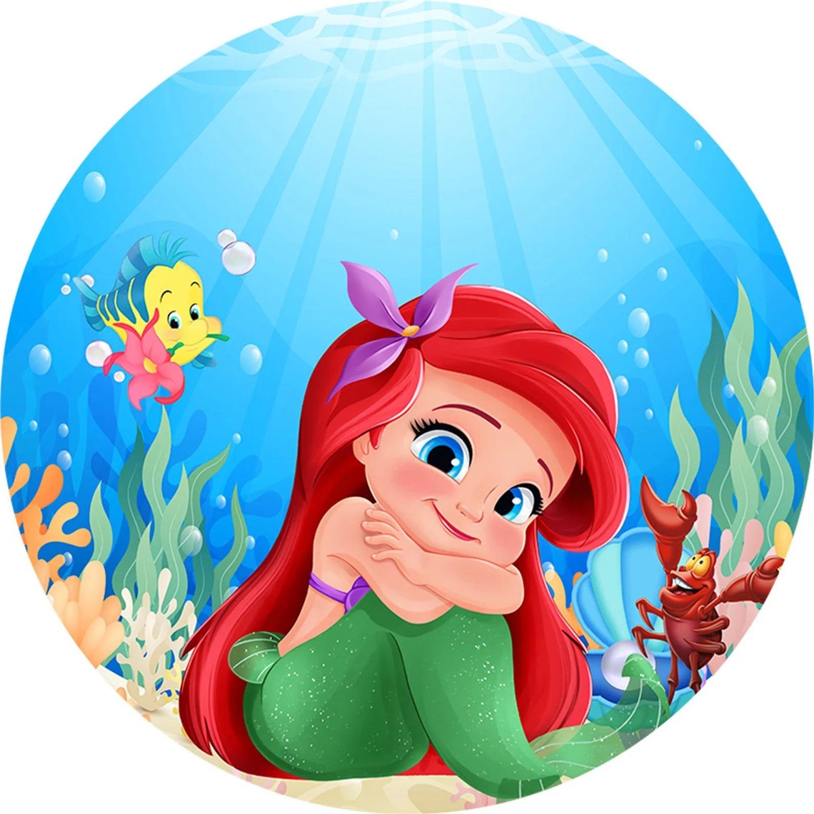 Mermaid Round Backdrop Popular Characters Circle Cover Fabric Elastic ...