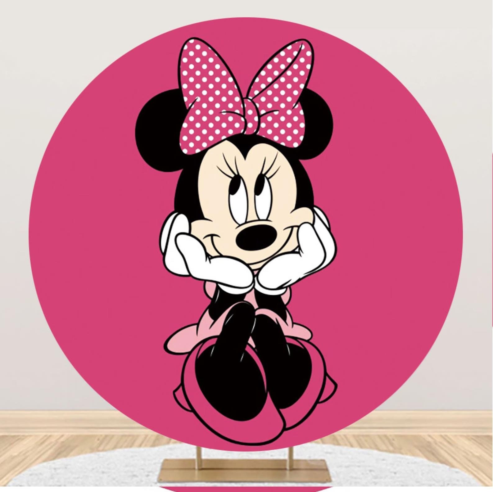 Cartoon Minnie Round Backdrop Disney Mickey Mouse Girls Kids Birthday ...