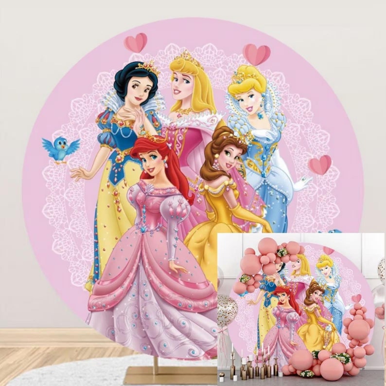 Disney Snow White Round Backdrop Circle Pink Photo Background Birthday ...