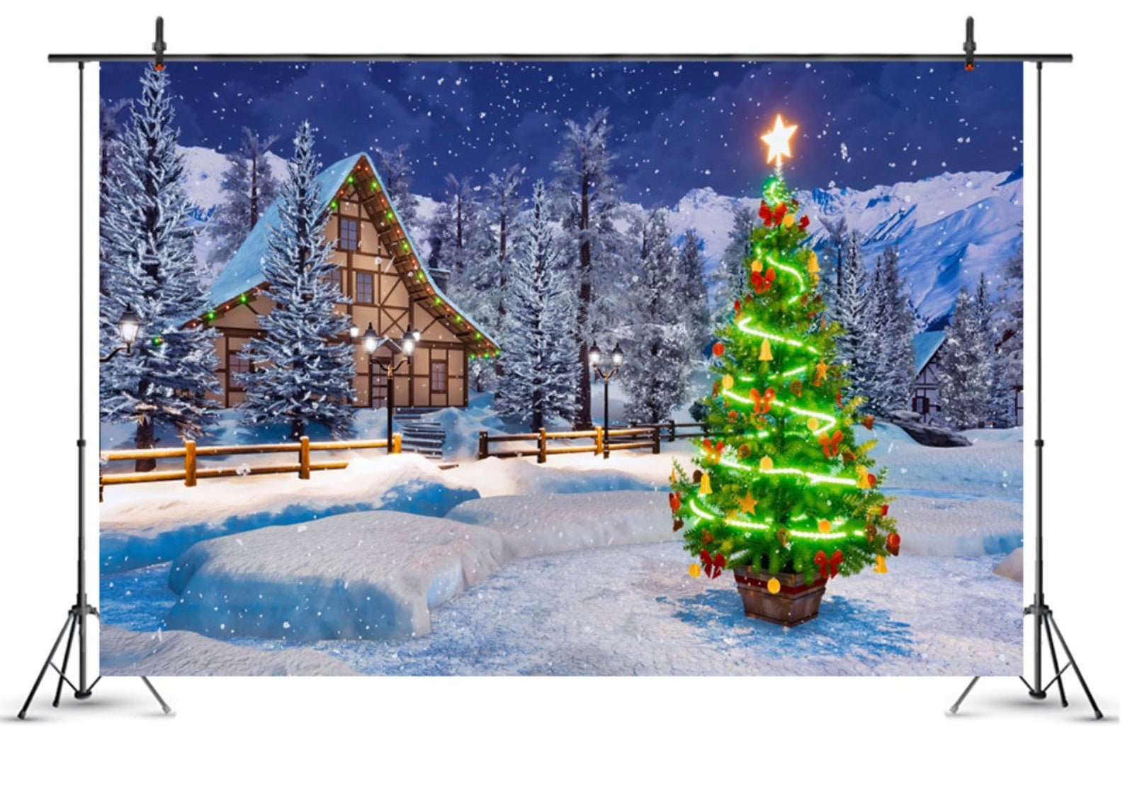 Christmas Trees Backdrop, Merry Christmas Photograph Backdrop, Snow ...