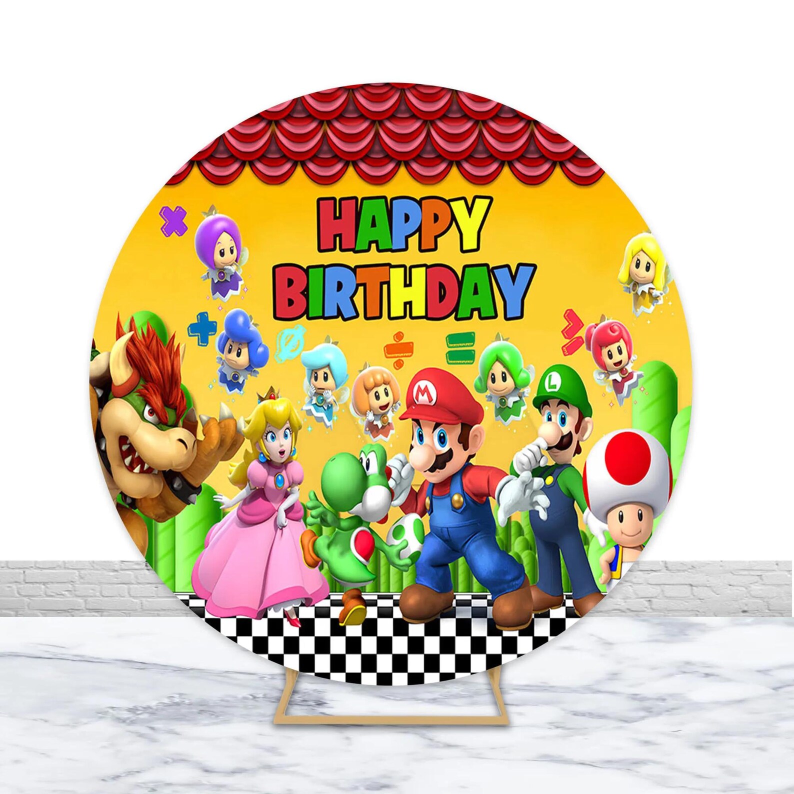 Super Mario Bros Round Backdrop Peach Princess Party Christmas Kids ...