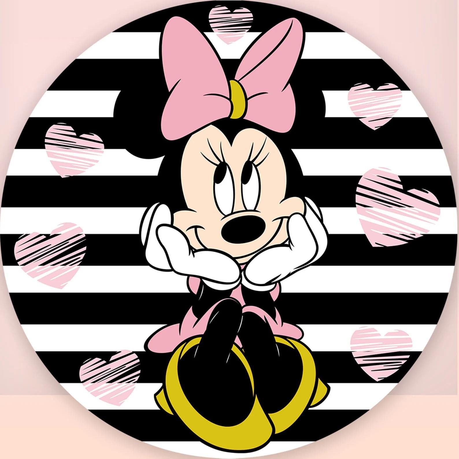 Mickey Mouse Pink Minnie Round Backdrop Disney Cartoon Circle Cover ...
