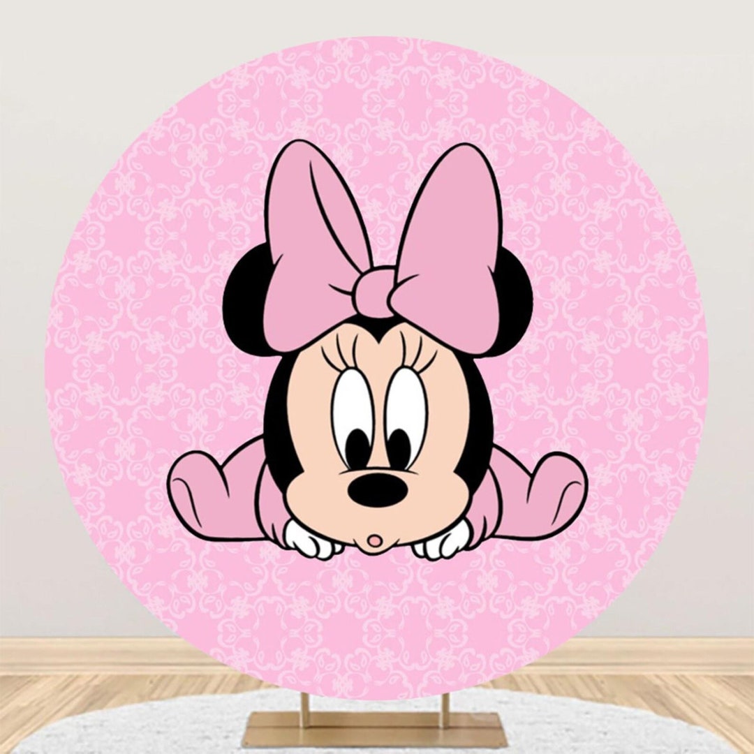 Cartoon Minnie Round Backdrop Disney Mickey Mouse Girls Kids Birthday ...