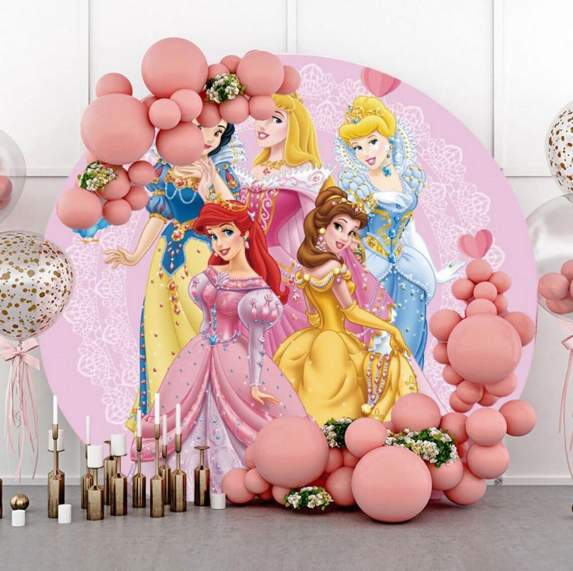 Disney Snow White Round Backdrop Circle Pink Photo Background Birthday ...