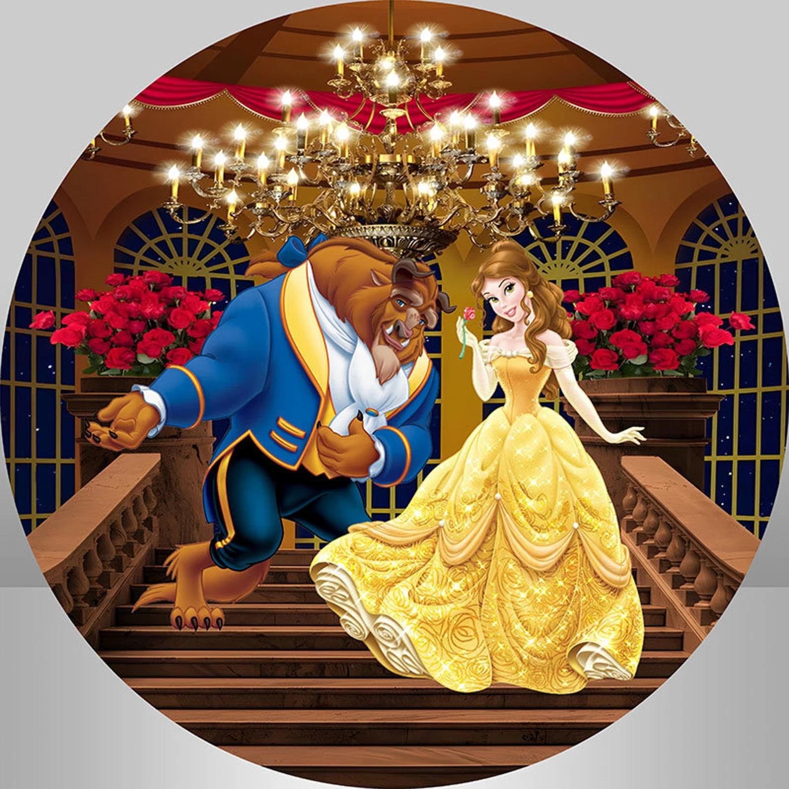 Beauty and the Beast Round Backdrop Circle Pink Photo Background ...