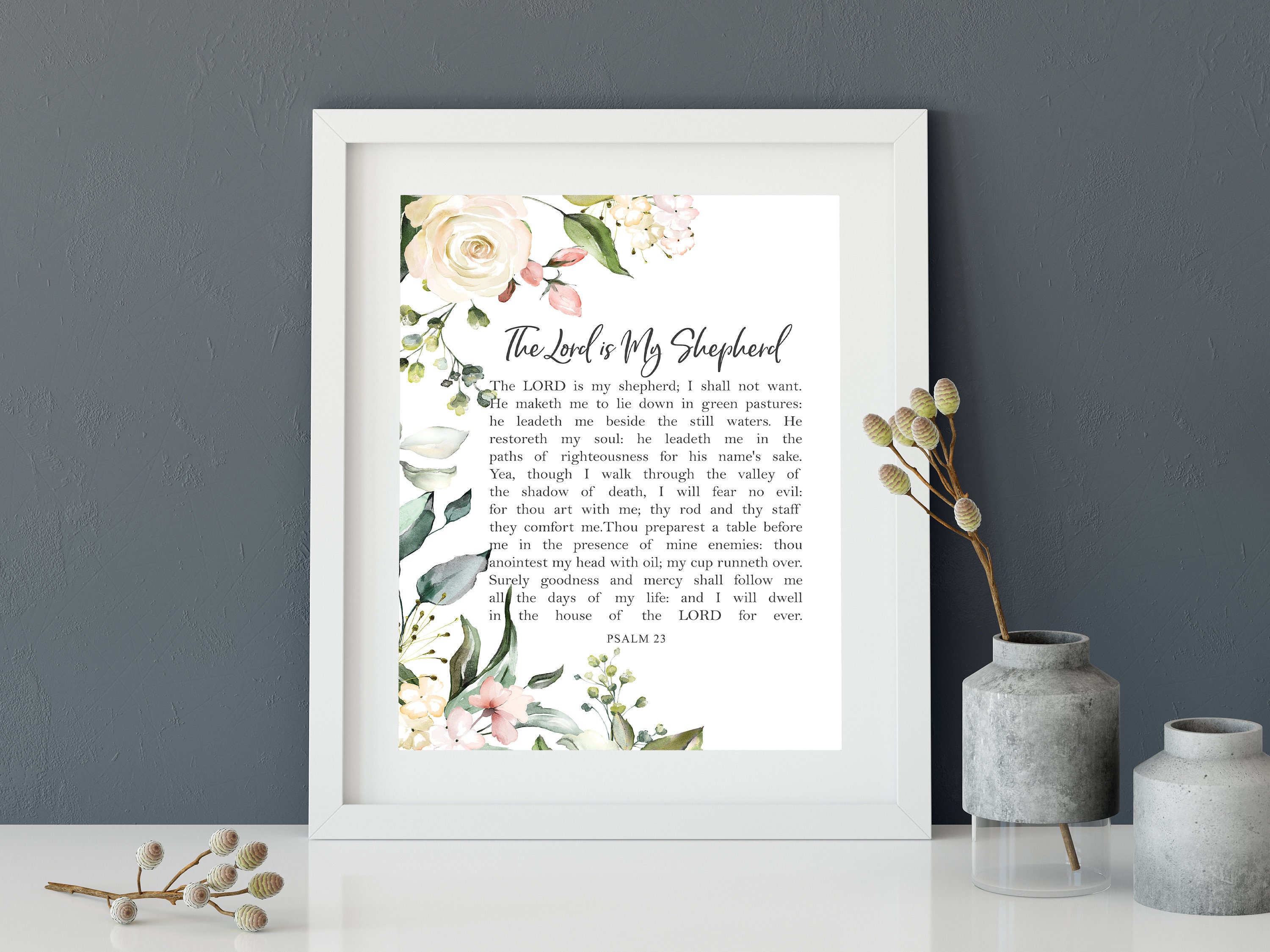 PSALM 23 the Lord is My Shepherd, Bible Verse Floral Wall Art ...