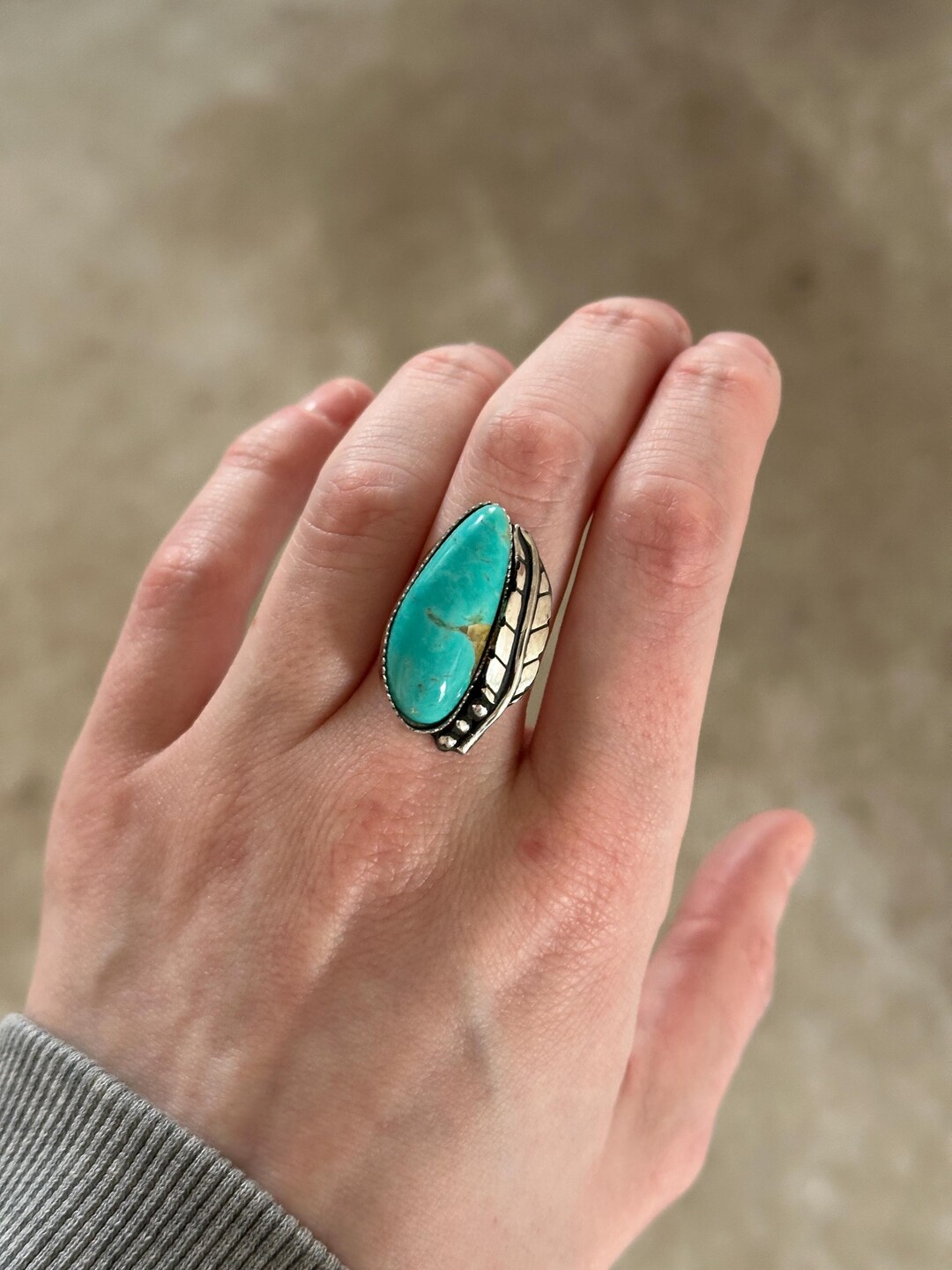Made to Size Tyrone Turquoise & Sterling Silver Feather Accent With ...
