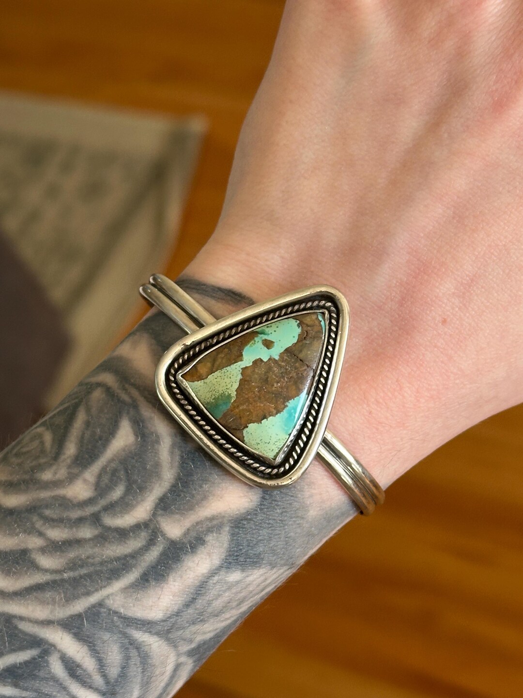 Size 5.75-6” Royston Ribbon Turquoise and Sterling Silver Top Open End ...