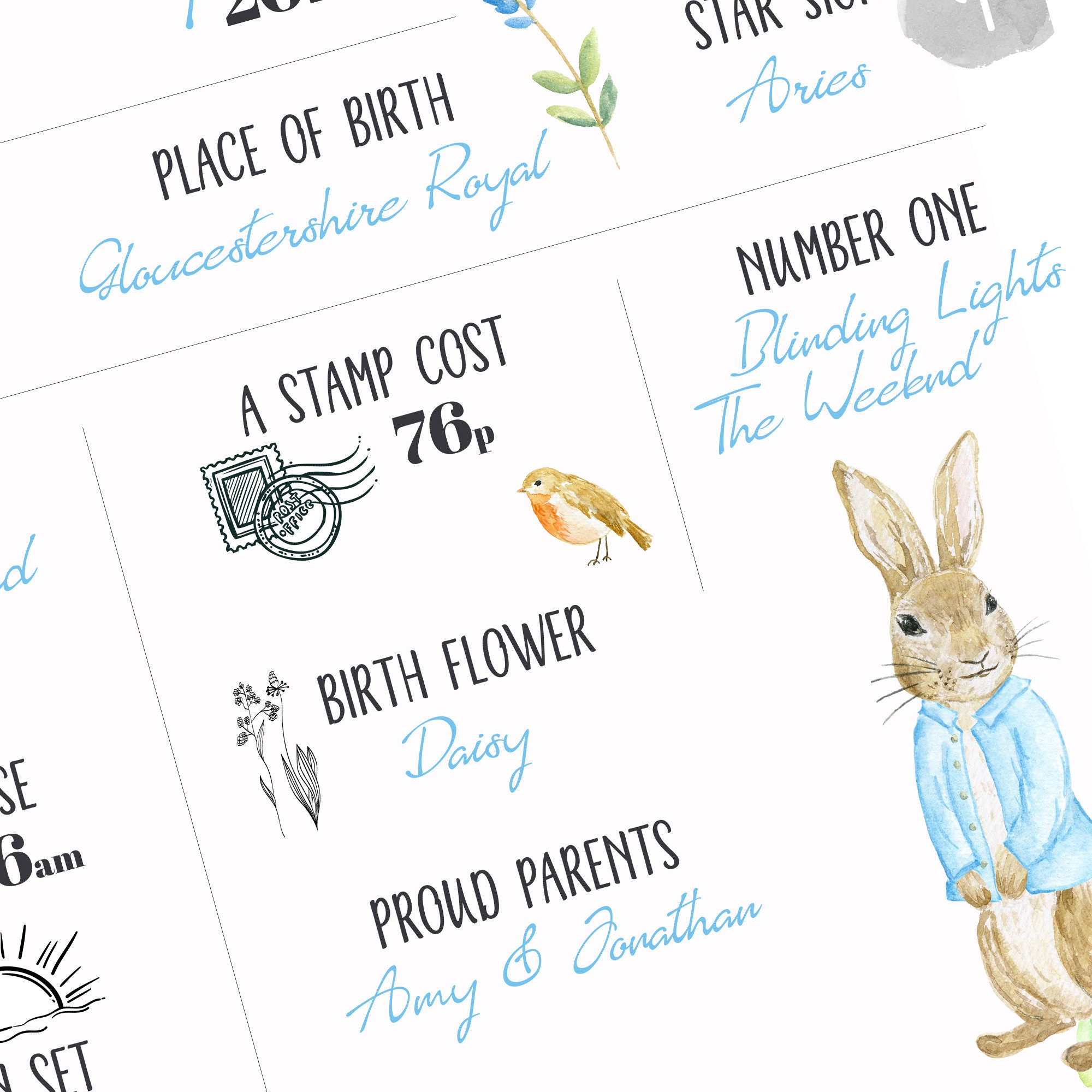 Peter Rabbit Birth Announcement Birth Poster Nursery Decor - Etsy