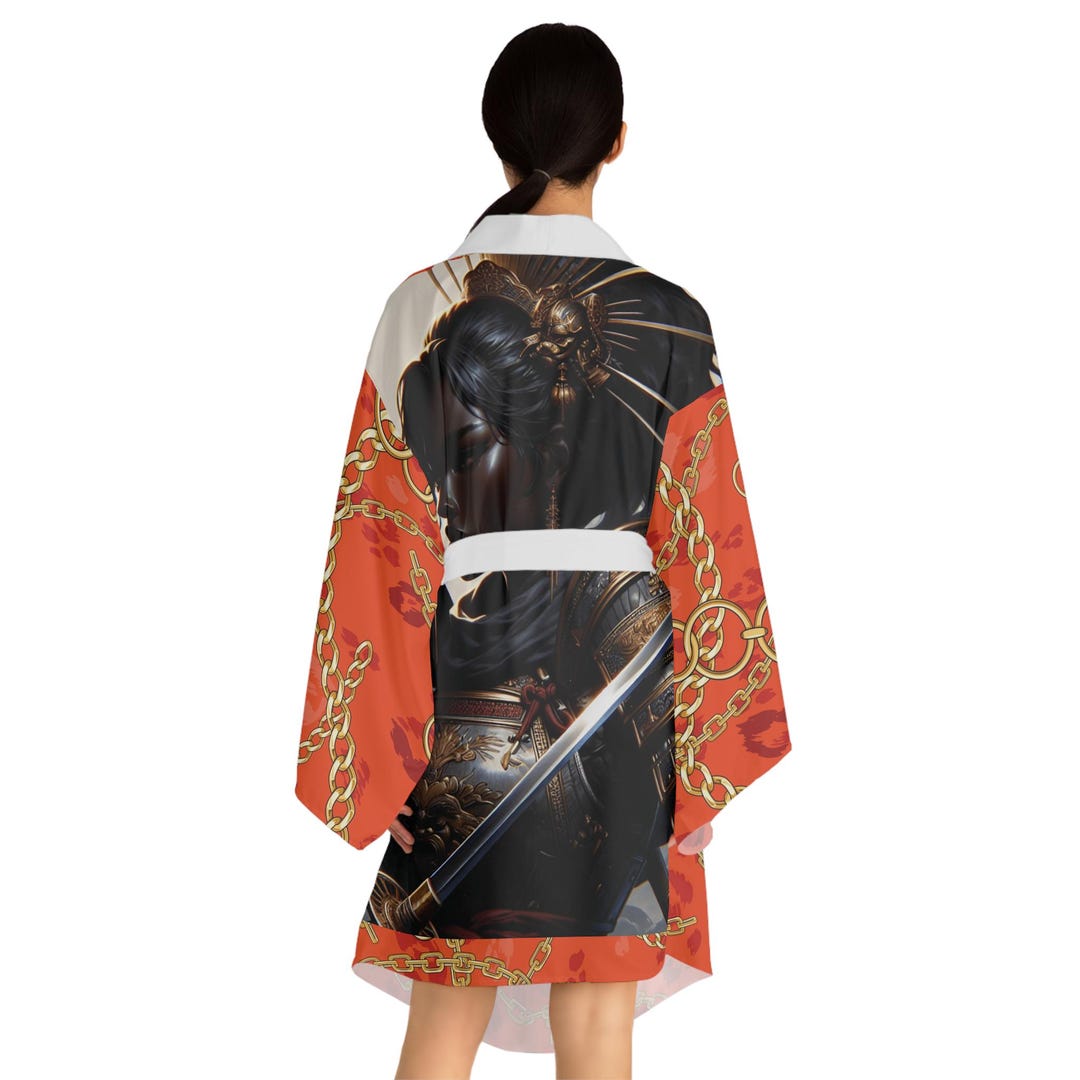 Samurai Warrior Gold Chain Kimono Robe Black Woman Long Sleeve ...