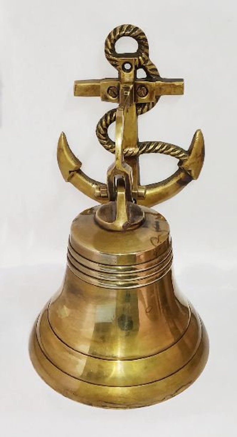 Solid Brass Anchor Ship Bell Nautical Rope Lanyard Pull Maritime Wall ...