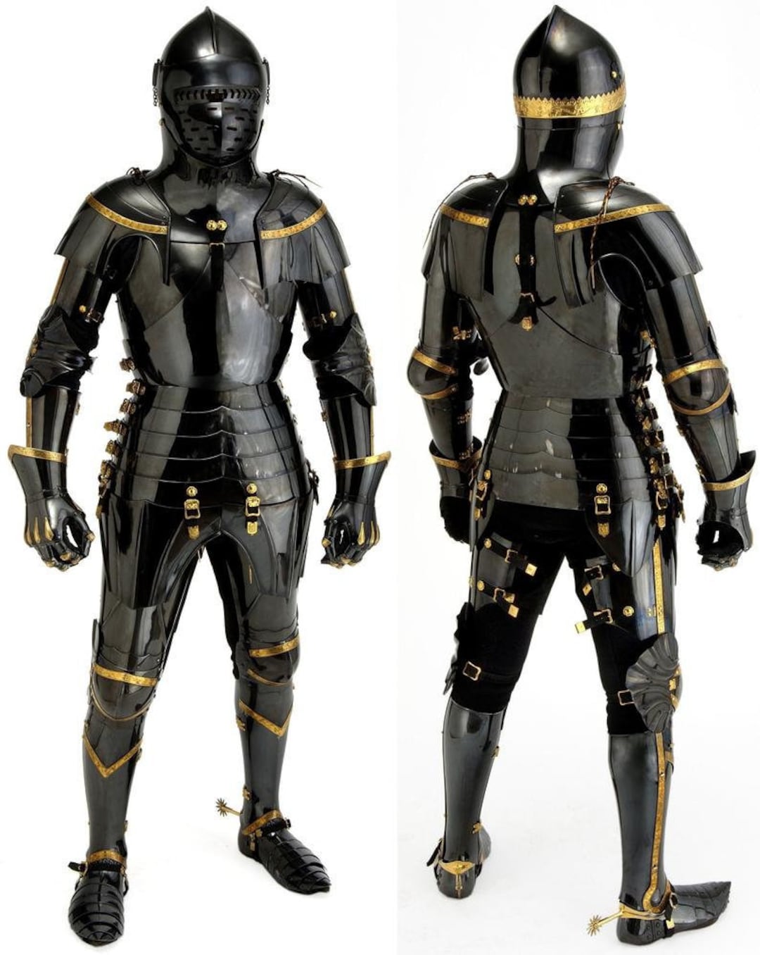Stainless Steel Medieval Knight Black Suit of Armor~ Combat Full Body ...