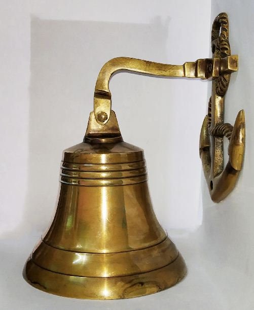Solid Brass Anchor Ship Bell Nautical Rope Lanyard Pull Maritime Wall ...