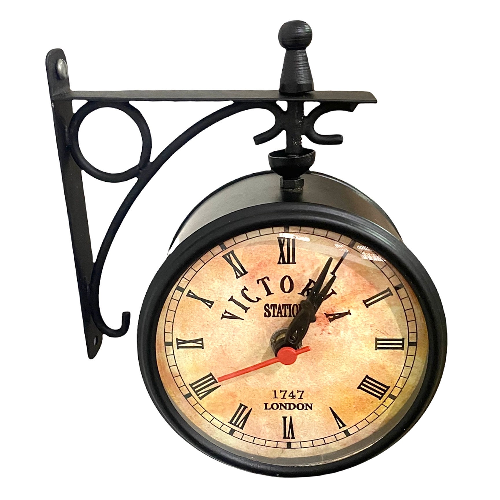 4 Black Finish Victoria Station Double Sided Railway Clock Functional ...