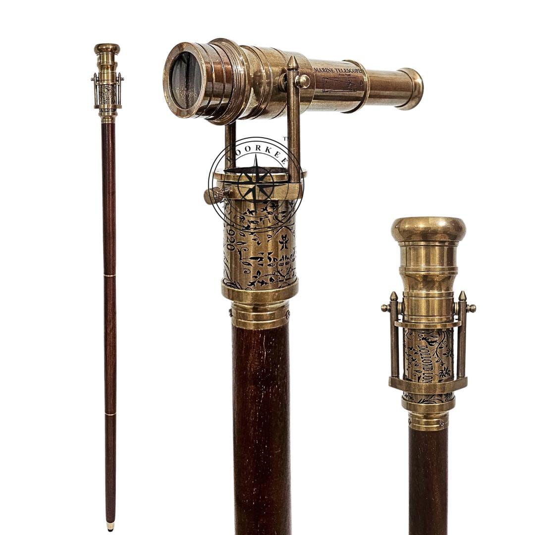 Personalized Brass Telescope Walking Stick Wooden Cane Handle With ...