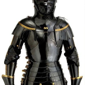Stainless Steel Medieval Knight Black Suit of Armor~ Combat Full Body ...