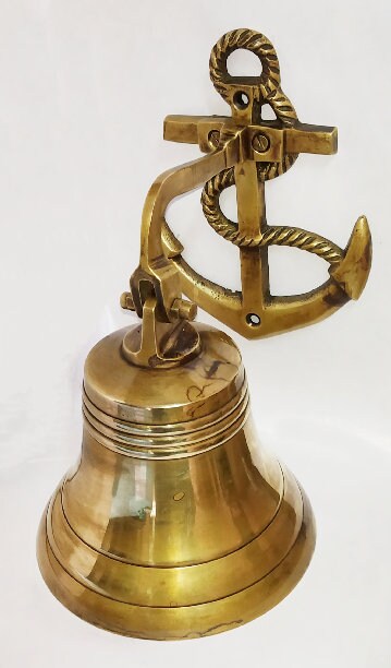 Solid Brass Anchor Ship Bell Nautical Rope Lanyard Pull Maritime Wall ...
