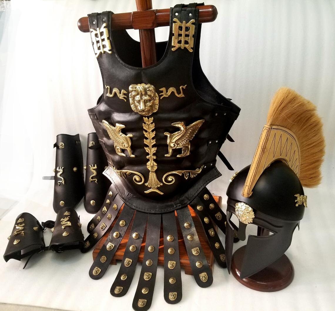 Corinthan Greek Leather Muscle Armor Breast Plate, Helmet, Leg & Arm ...