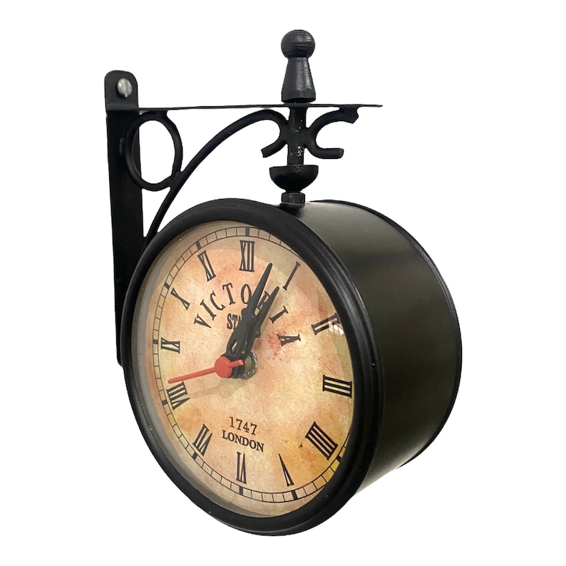 4" Black Finish Victoria Station Double Sided Railway Clock Functional ...