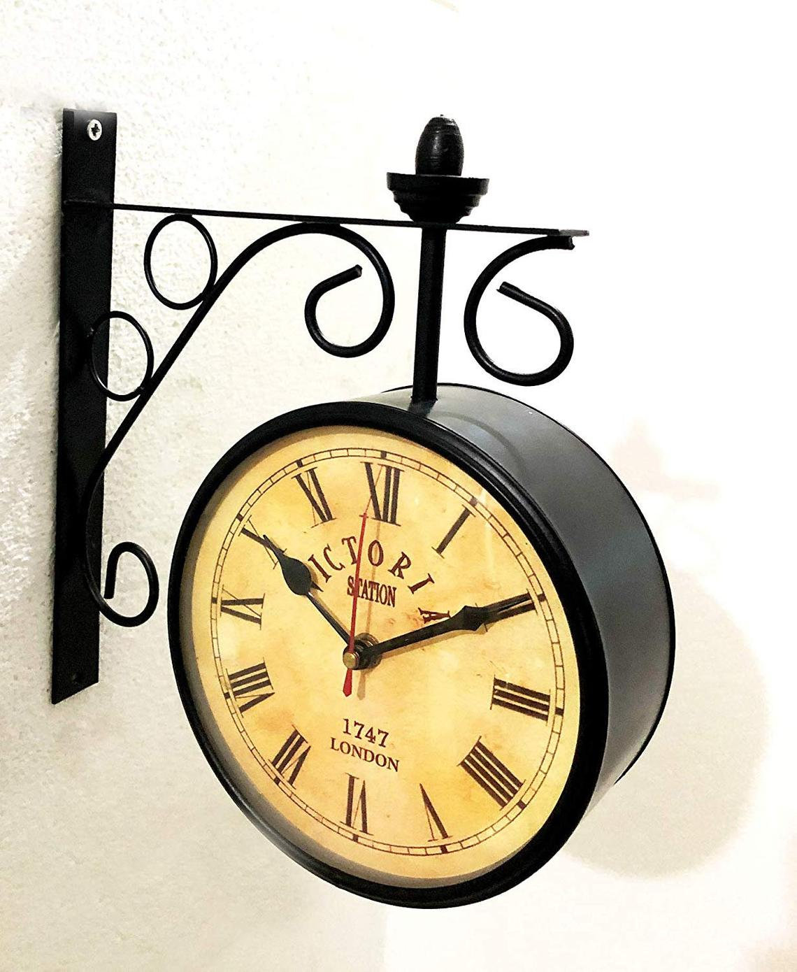 Victoria Station Double Sided Railway Black Powder Coated Clock ...