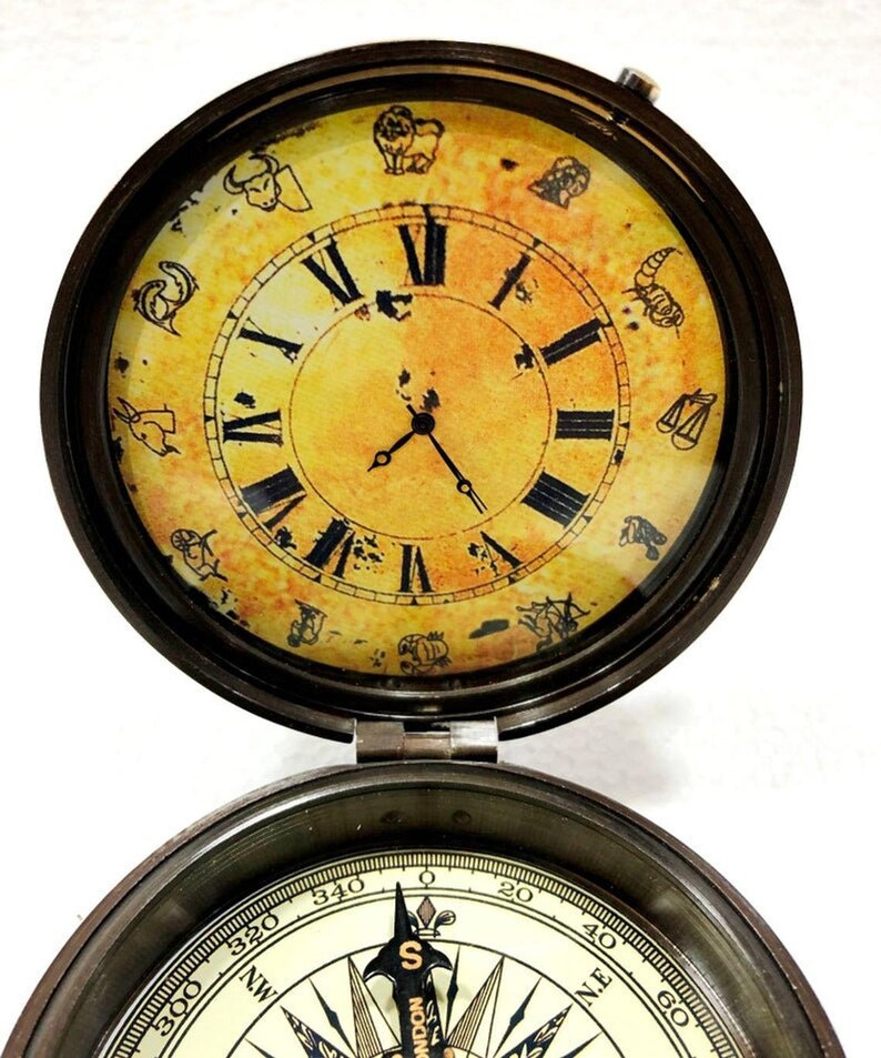 Brass Pocket Compass With Analog Clock 3 Home & Office - Etsy