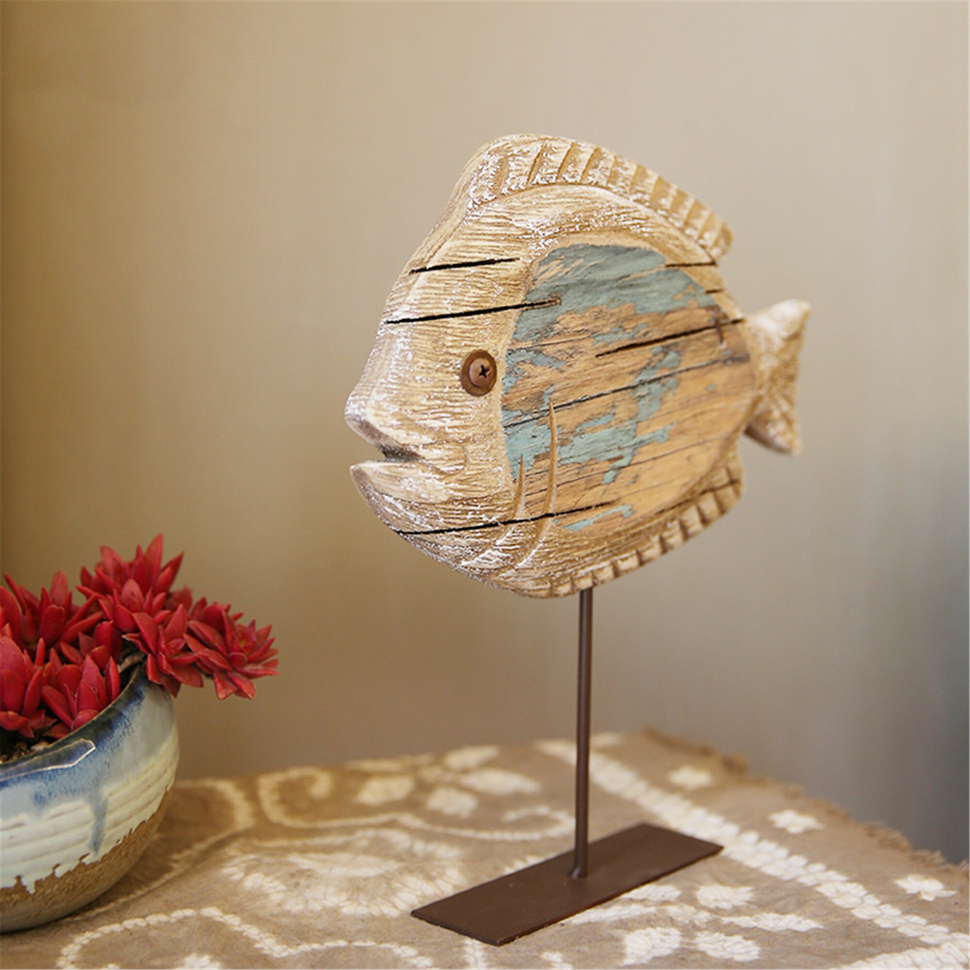 Nautical retro wood standing fish ornaments home decoration | Etsy