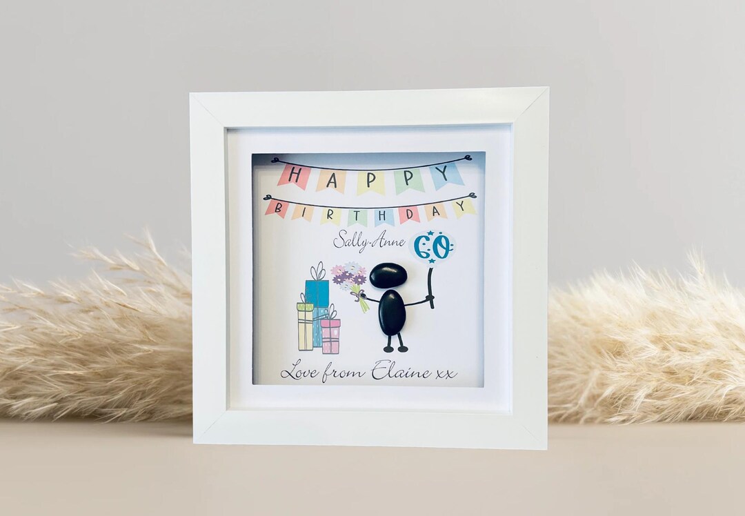 Personalised 60th Birthday Pebble Frame - Custom Gift for Her, Framed ...