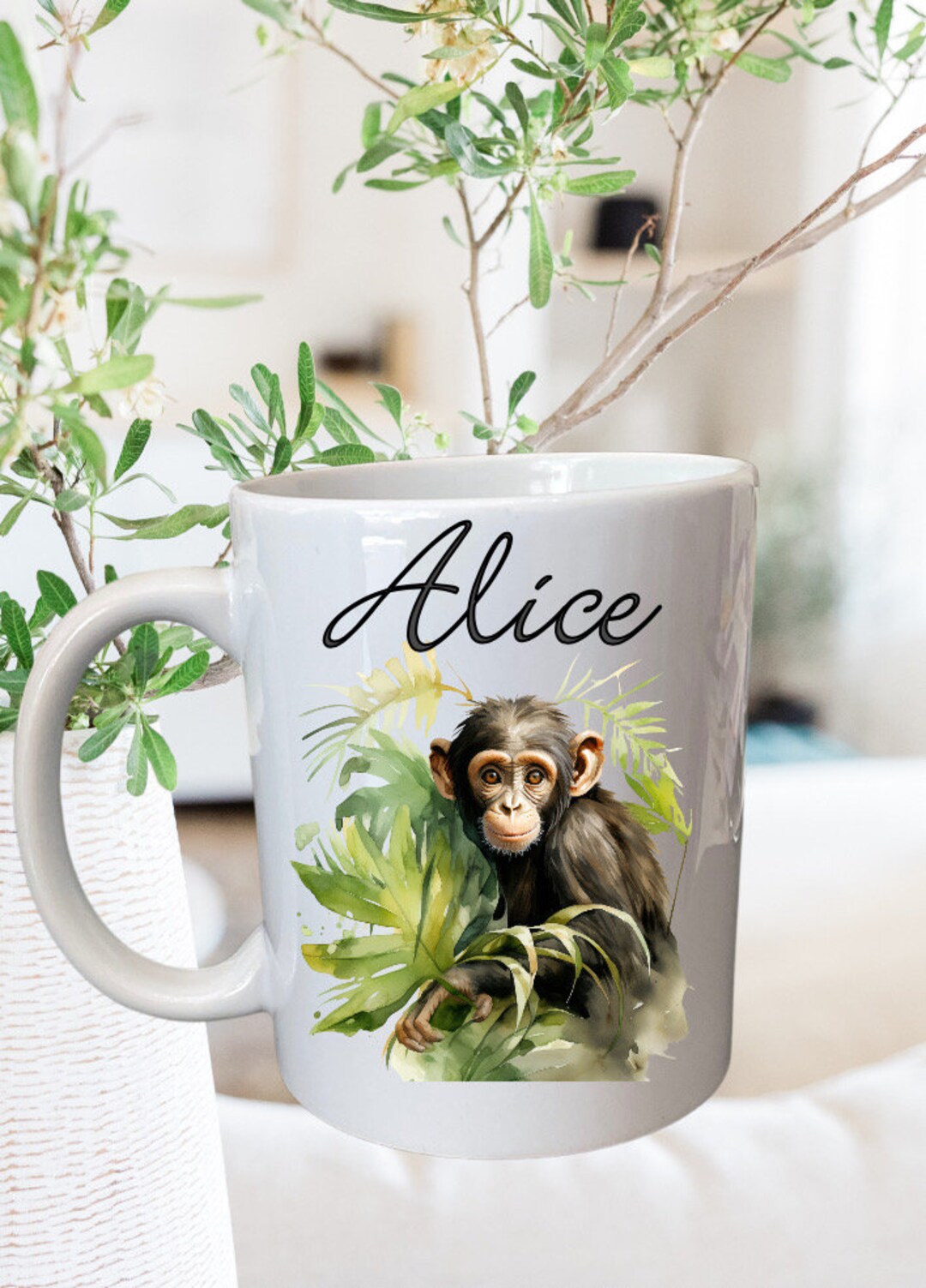 Chimpanzee Monkey Mug That Can Be Personalised Monkey Gift. - Etsy