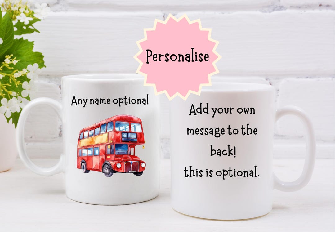 Personalised Red Bus Mug Option to Add a Coaster – Custom Wording on ...