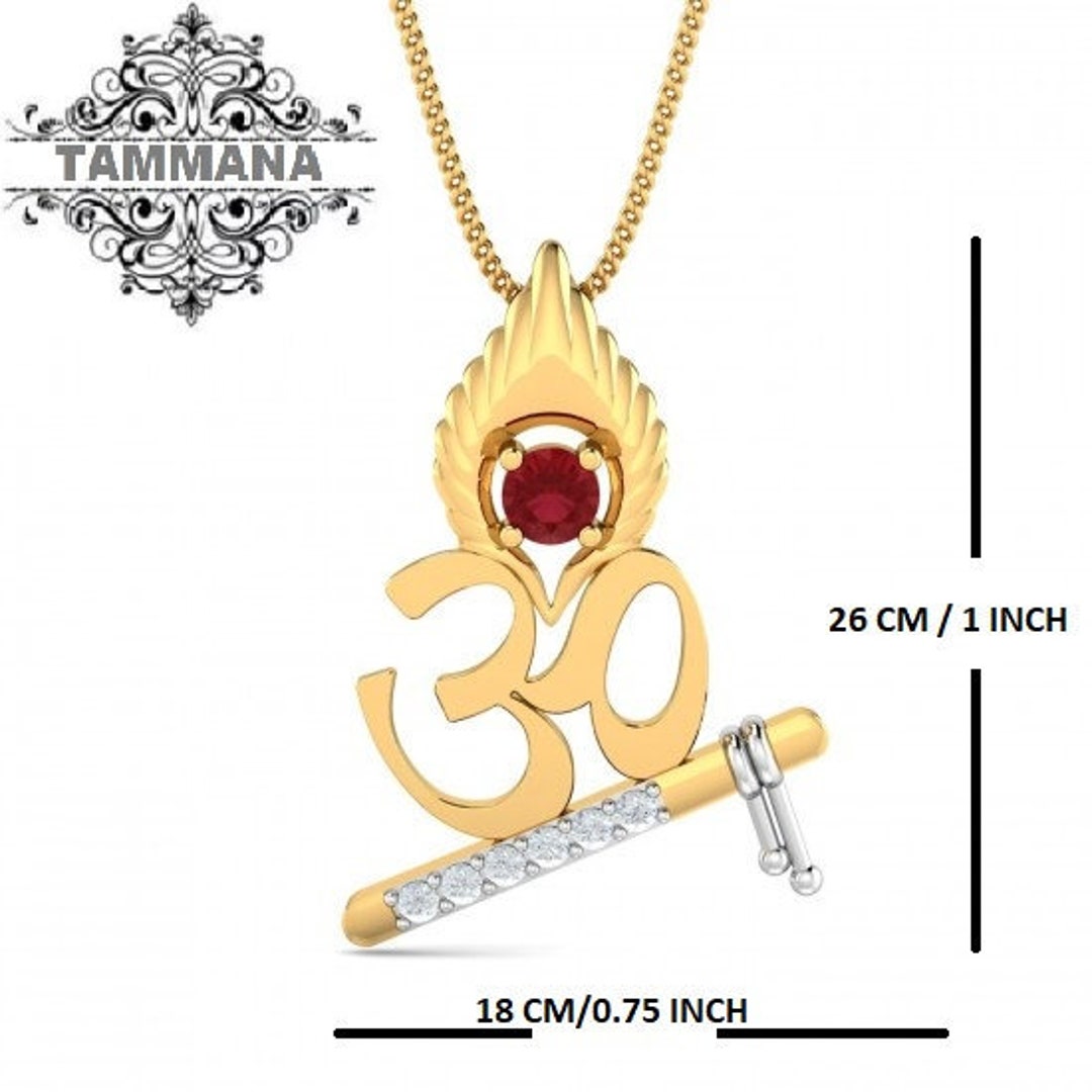 Goldman Hindu Religious OM Krishna Mor Pankh Pendent / 0.10 Ctw Natural ...