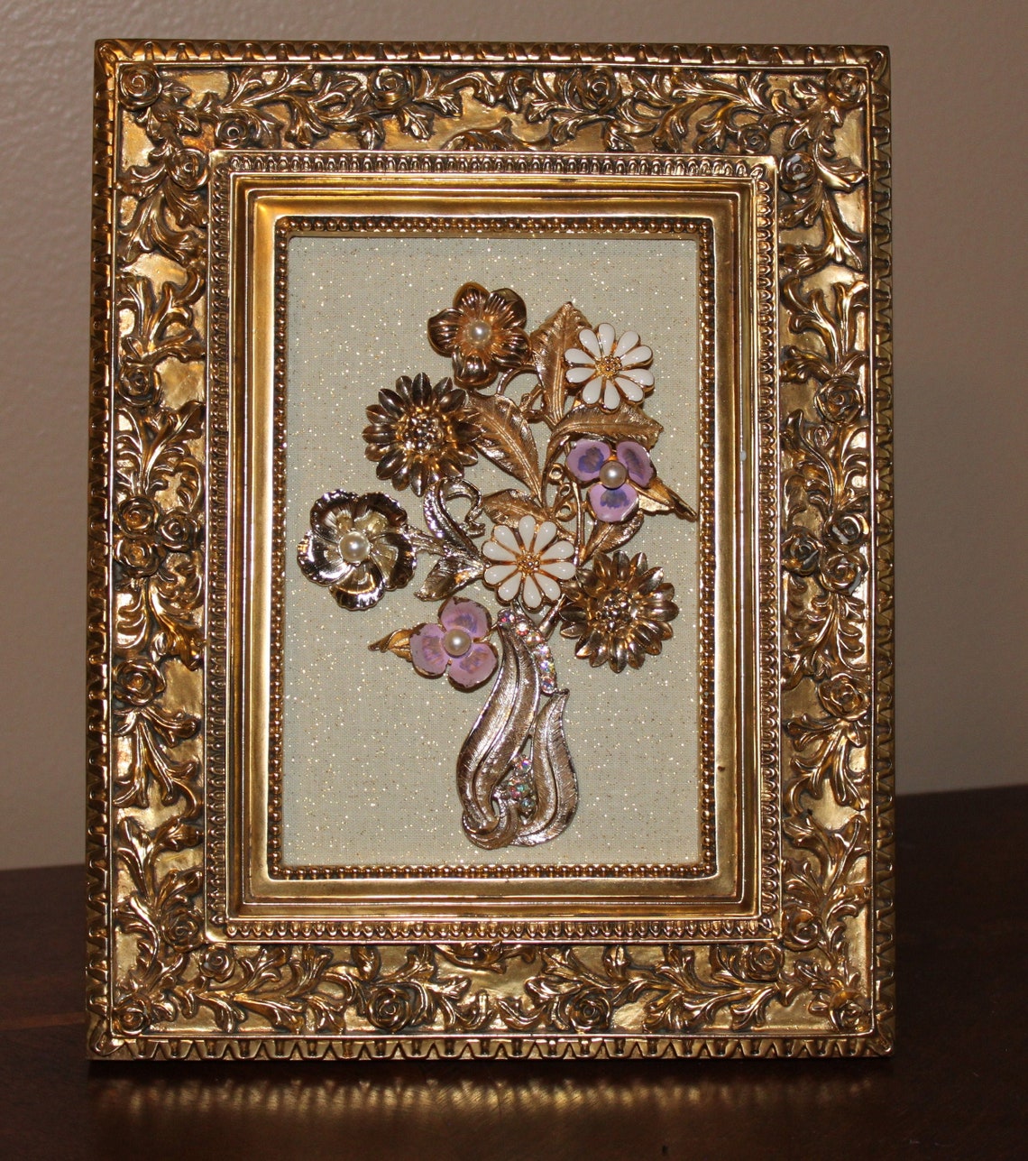 Unique Handmade Bouquet of Flowers in Gold Frame - Etsy